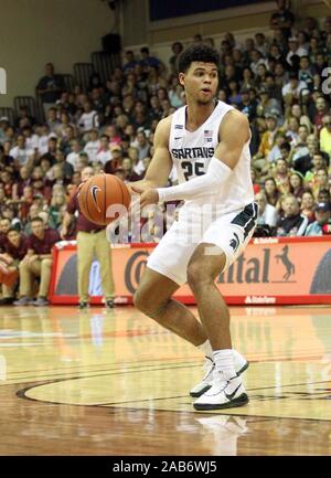 Michigan State forward Malik Hall reacts after a dunk during the first ...