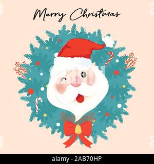 Santa Claus in Christmas wreath, Santa Claus climbed into the chimney ...