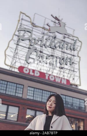 Portland, Oregon - Nov 24, 2019 : Asian female posing in front of a ...
