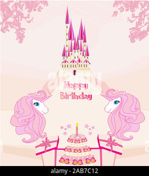 frame with unicorns and birthday cake Stock Photo - Alamy