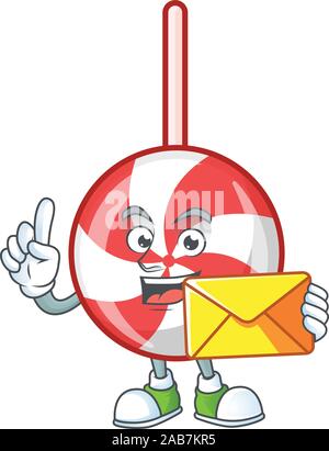 Happy Face red white peppermint lolipop cartoon character playing on a ...