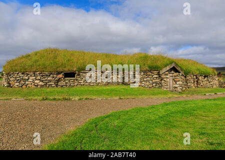 Replica viking longhouse Haroldswick Unst Shetland Scotland June 2014 ...