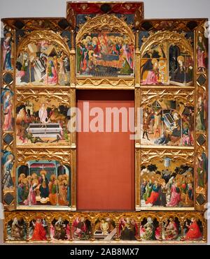 The Seven Joys of the Virgin Mary, painting by German artist Hans Memling, Munich 1897 Stock ...