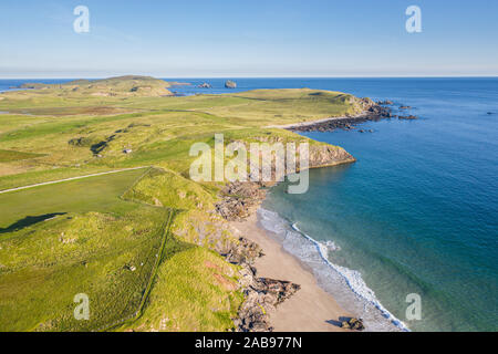 Aerial view over scenic Sango Bay in Durness. The Northwest Highlands ...