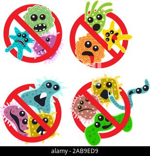 Stop microbes cartoon vector illustration. Anti bacteria symbol and ...