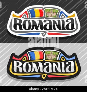 Vector logo for Romania country, fridge magnet with romanian state flag ...