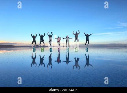 The world's largest mirror, reflection on the salt flats of the Salar ...
