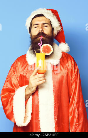 handsome bearded santa claus man with long beard on serious face ...