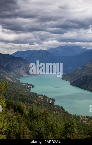Beautiful View from Above of Seton Lake surrounded by Canadian Mountain ...
