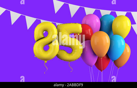 Happy 85th birthday colorful party balloons and bunting. 3D Render ...