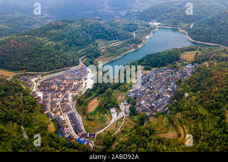 An aerial view of a village of Miao, one of the 55 official minority ...