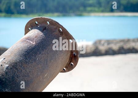 Wastewater sewage pipe dumps the dirty contaminated water into the ...