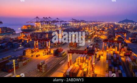 Aerial view of the Yangshan port in Lin Gang Pilot Free Trade Zone in ...