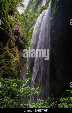 Giant Waterfall in a valley gorge in the Longshuixia Fissure National ...