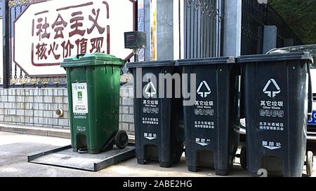 Garbage cans for classification of waste were put in place in a Hutong ...