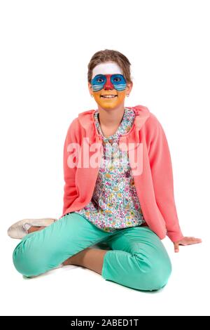 Girl with animal face-paint isolated in white Stock Photo - Alamy