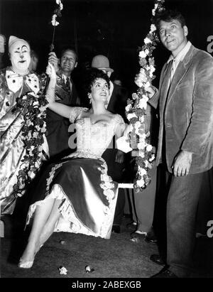 Gina Lollobrigida, Burt Lancaster, on-set of the film, "Trapeze", United Artists, 1956 Stock ...
