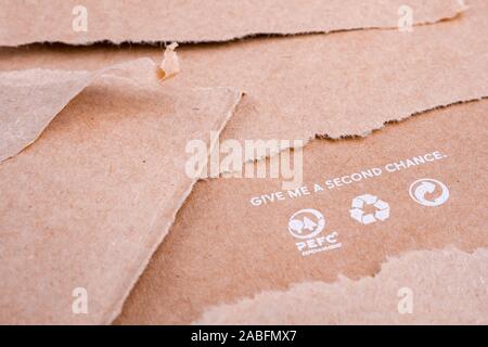 Ecology and zero waste concept. World map silhouette on cardboard ...