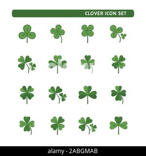 Set of sixteen green leaves on white background. Vector illustration ...