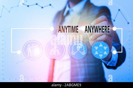 Conceptual hand writing showing Anytime Anywhere. Concept meaning ...