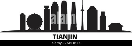 China, Tianjin City city skyline isolated vector illustration, icons ...