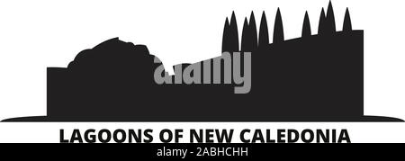 France, Caledonia, Lagoons travel landmark vector illustration Stock ...