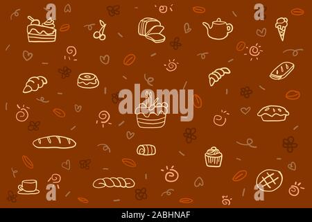Drawing doodle of coffee and bakery set. Best for wallpaper or ...