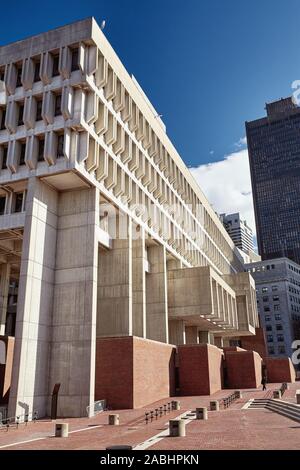 Exterior of Boston City Hall, an example of Brutalist Architecture, in ...