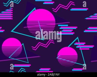 Cyberpunk seamless pattern. Retro futurism of the 80s. Neon round and ...