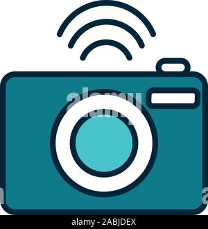 photo camera connection internet of things line icon vector ...