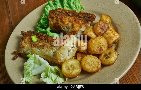 Ngolo, fried fish with bananas, Congolese cuisine, Traditional assorted ...