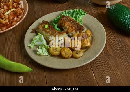 Ngolo, fried fish with bananas, Congolese cuisine, Traditional assorted ...