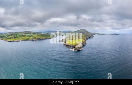 Aerial view of Kilcar village in county Donegal on the west coast of ...