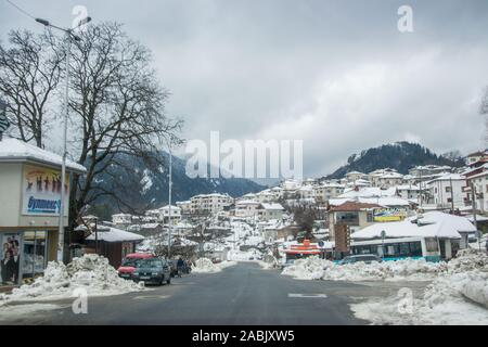 Smolyan ,Bulgaria - Street in the city of Smolyan, the winter road and ...