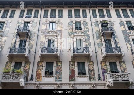 Italian Liberty architecture in Milan, Casa Guazzoni building, Via ...