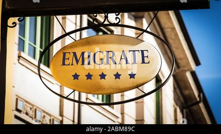 Street Sign the Direction Way to Emigrate Stock Photo - Alamy