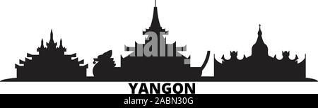 Myanmar, Yangon city skyline isolated vector illustration, icons Stock ...