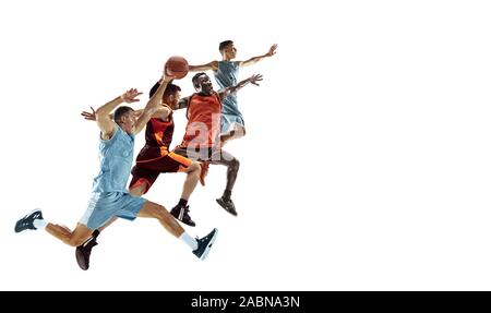 Jumping high. Sport collage of professional athletes on gradient ...