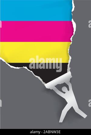 Ripped paper frame with print colors. Torn paper with CMYK colors.Place ...