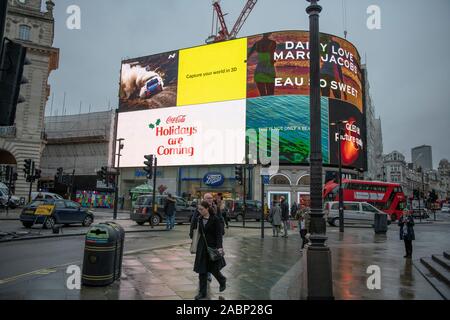 Illuminate advertising on LED display in shopping mall. Digital ...