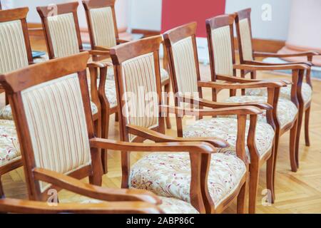 Elite seats, comfortable armchairs, Conference room with brown many ...
