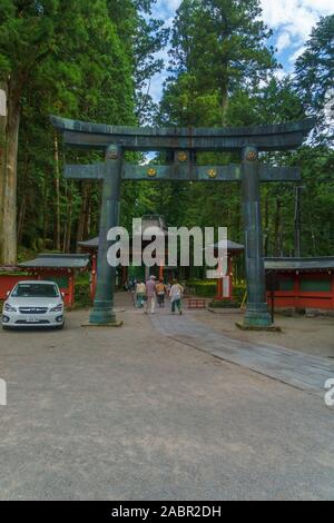 Nikko, Japan - September 29, 2019: View of lion statue with blessing ...