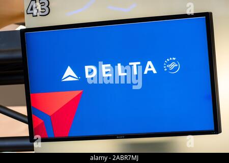 Delta Airlines logo seen at Hartsfield-Jackson Atlanta International ...