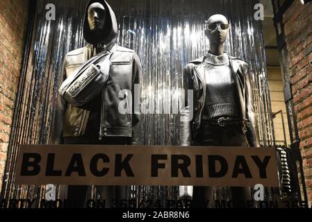 Madrid, Spain. 28th Nov, 2019. Black Friday being advertised at a shop ...