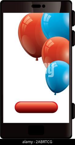 smartphone device with balloons helium Stock Vector Image & Art - Alamy