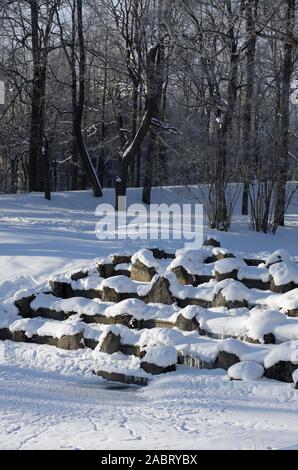 Beautiful winter landscape with large boulders in the park Stock Photo ...