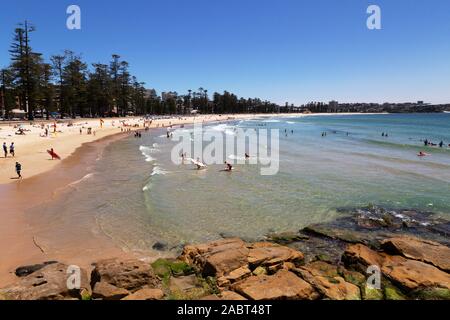 Manly Beach on a summer day with blue sky, Sydney, Australia Stock ...