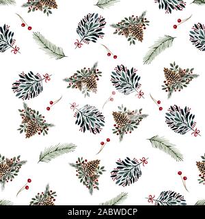 Christmas winter seamless pattern, repeat xmas ornament. Watercolor ...