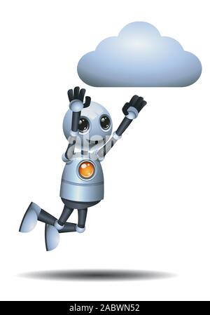 3D illustration of a little robot reach up on isolated white background ...