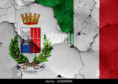 Flags of Rimini and Italy painted on cracked wall Stock Photo - Alamy
